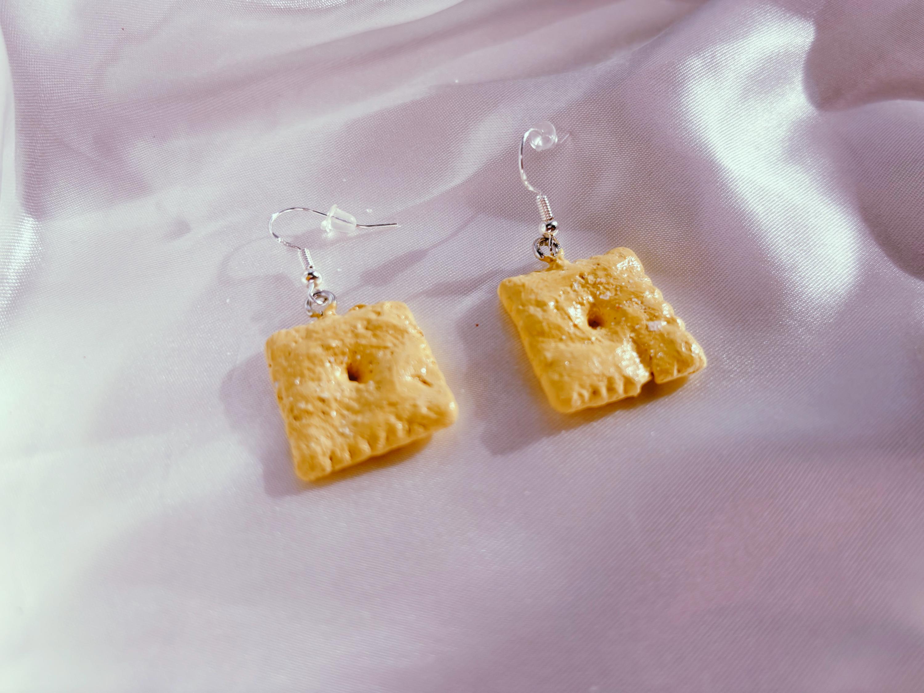 Cheese Cracker Earrings - Cute Cheesy Snack Food Jewelry - Fun Funky ...