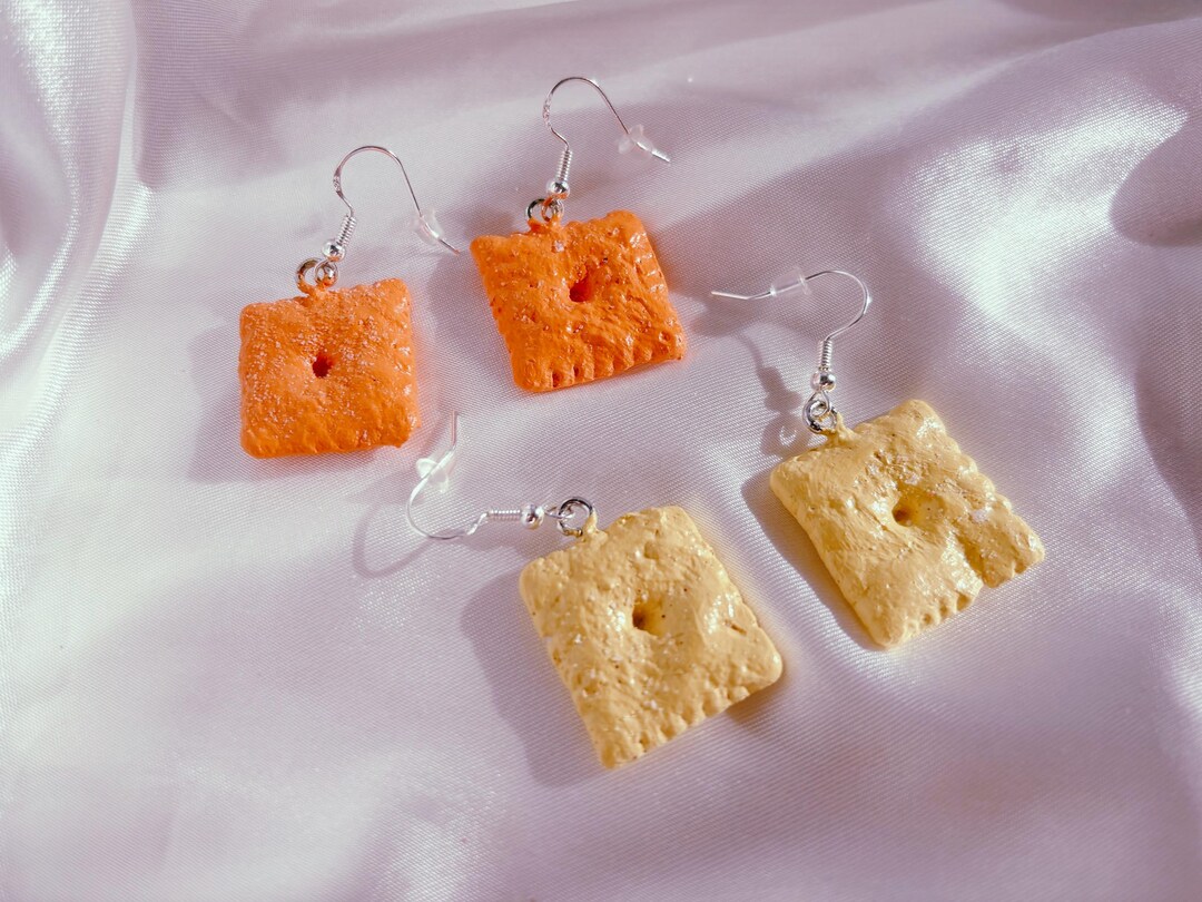 Cheese Cracker Earrings - Cute Cheesy Snack Food Jewelry - Fun Funky ...