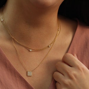 Square Charm Diamond Necklace, Wedding Necklace, Bridal Jewelry, Unique ...