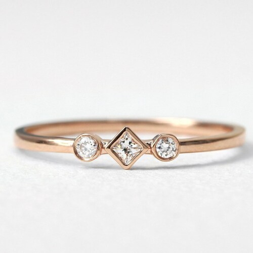 Diamond Wedding Band / Triple Diamond Wedding Ring / Unique - Etsy