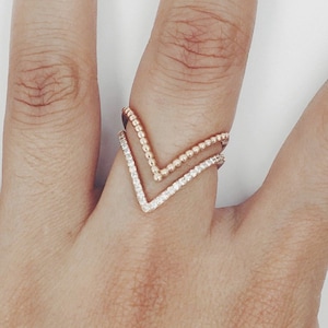 Diamond Ring, Diamond Set V Shape 14K Solid Gold Ring With the Matching ...