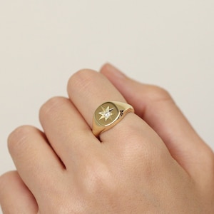 Polaris Signet Ring, Diamond Signet Ring, Minimalist Signet Polaris ...