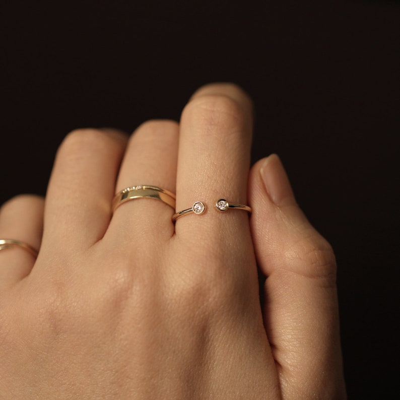 Diamond Wedding Ring Double Diamond Open Ring Unique Wedding | Etsy