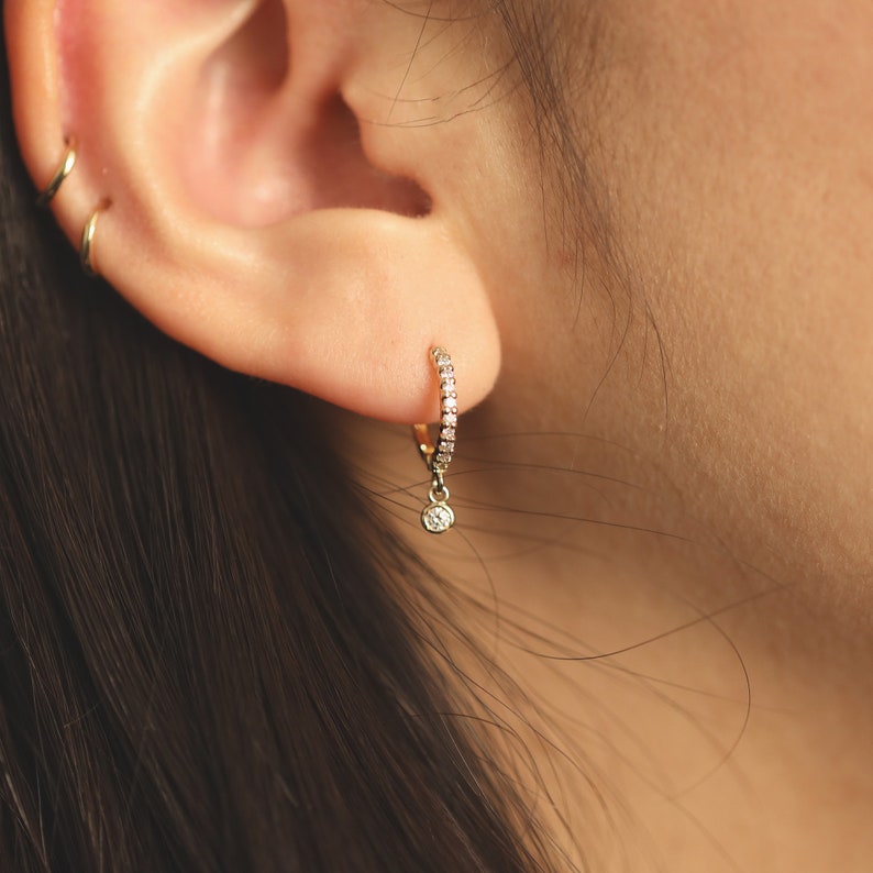 Bezel Drop Diamond Dangle Diamond Huggie Earrings / Diamond - Etsy