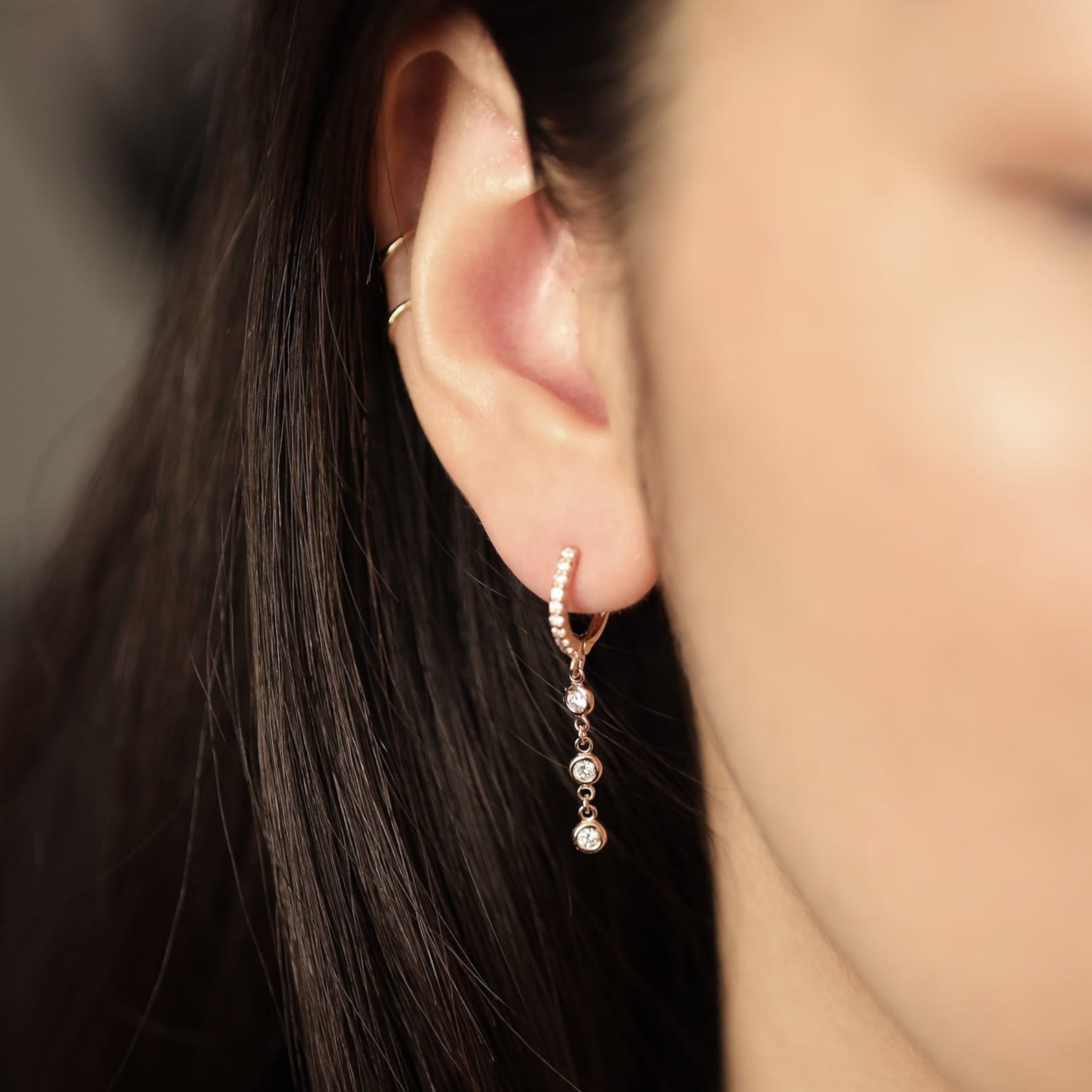 Diamond Huggie Hoops With Bezel Drop Dangle Earrings / 11mm Diamond ...