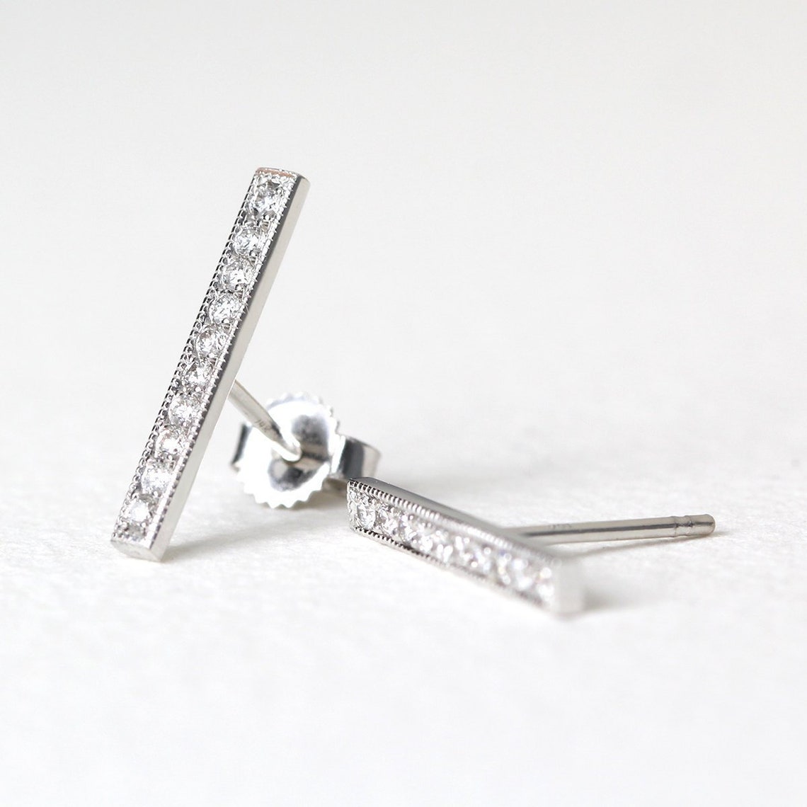 Diamond Bar Earrings, Long Bar Diamond Earrings, Minimalist Earrings ...