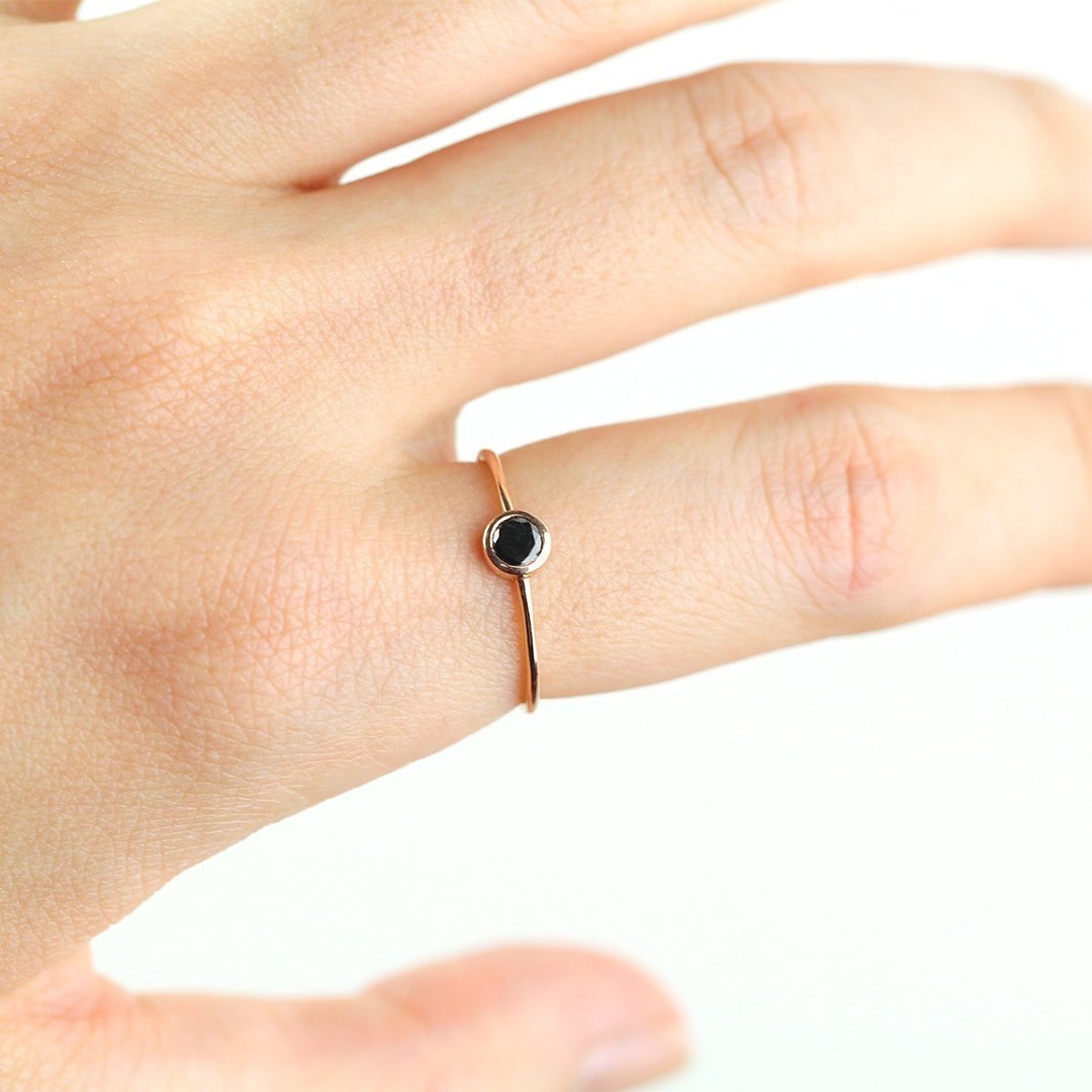 Black Diamond Ring, Minimalist Ring, Black Diamond Solitaire Ring ...