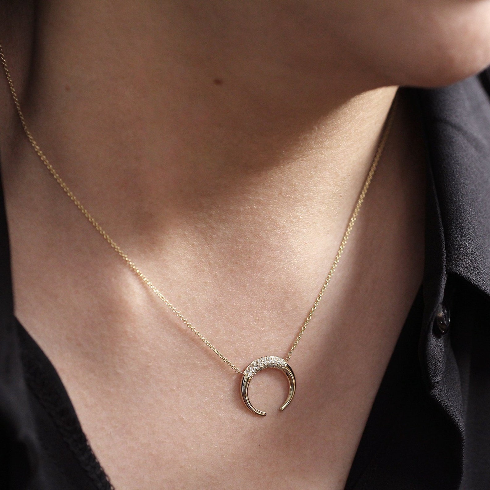 Diamond Horn Pendant Necklace 14k Gold Diamond Horn Pendant - Etsy