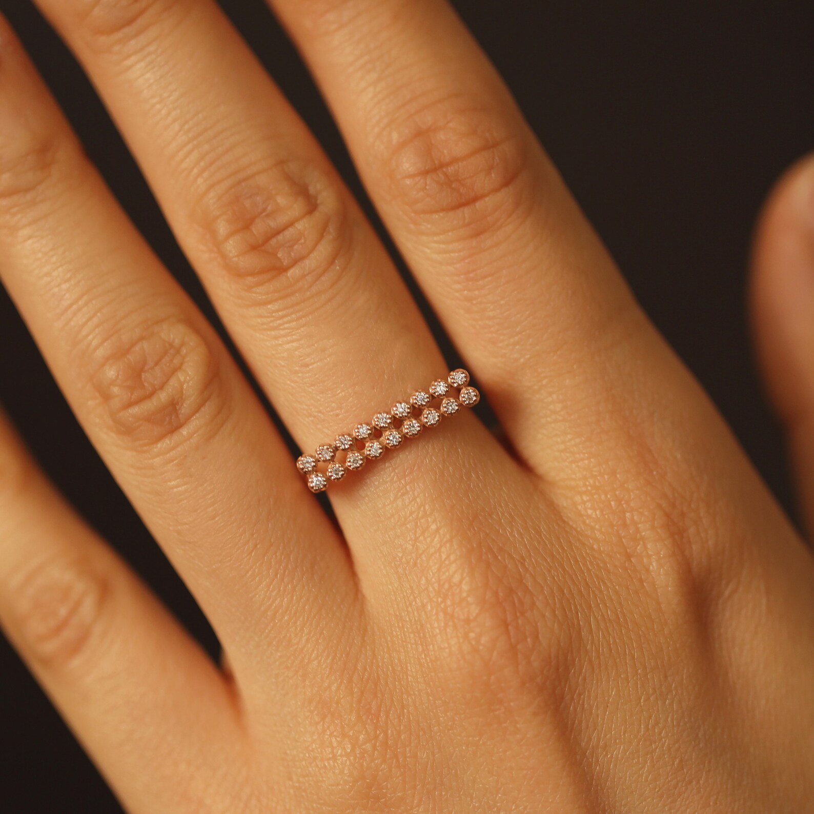 Double Flat Bar Diamond Ring 14K Solid Gold Unique D-shaped - Etsy