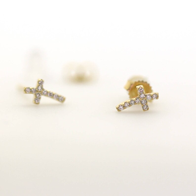 Diamond Cross Earrings Cross Diamond Earrings 14k Diamond - Etsy