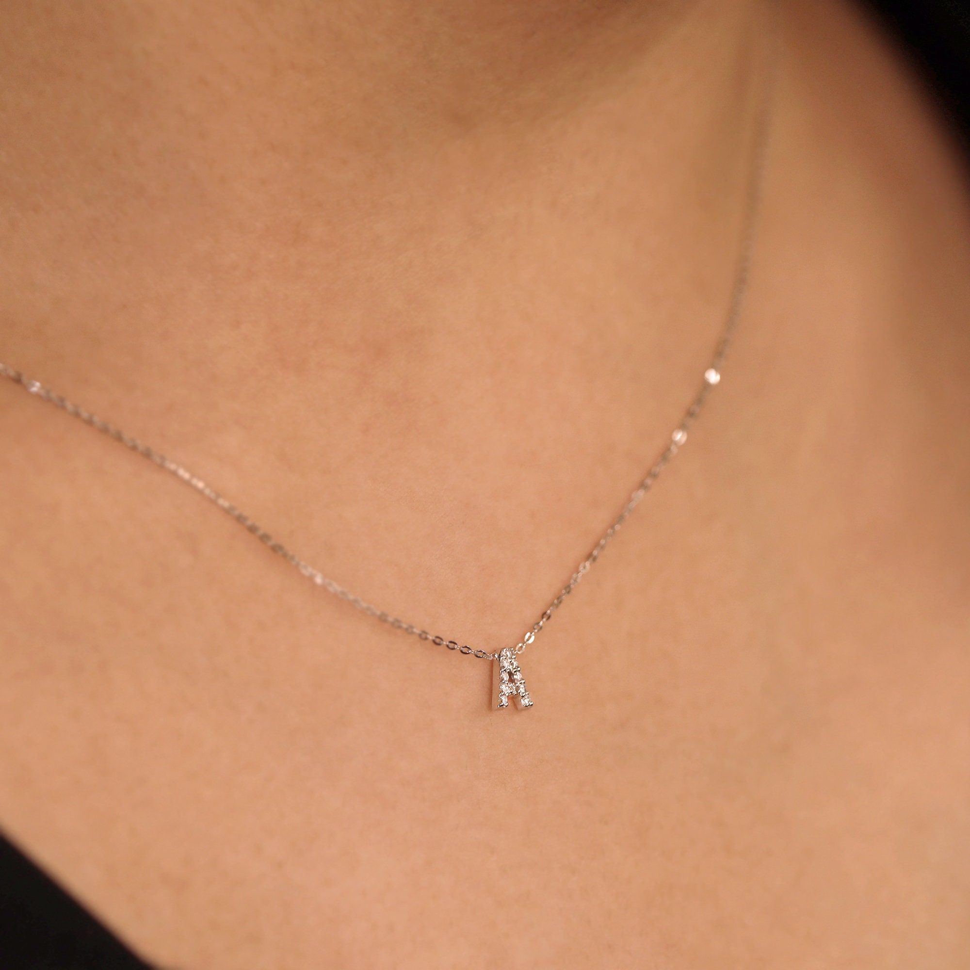 Diamond Initial Necklace, Diamond Letter Necklace, Personalized Diamond ...