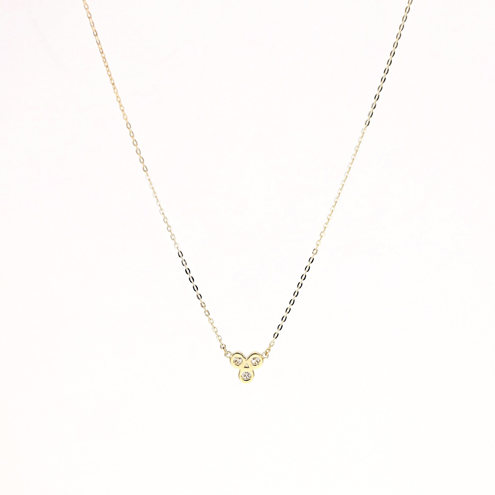 Trinity Diamond Charm Necklace, Triple Diamond Necklace, 14K Diamond ...