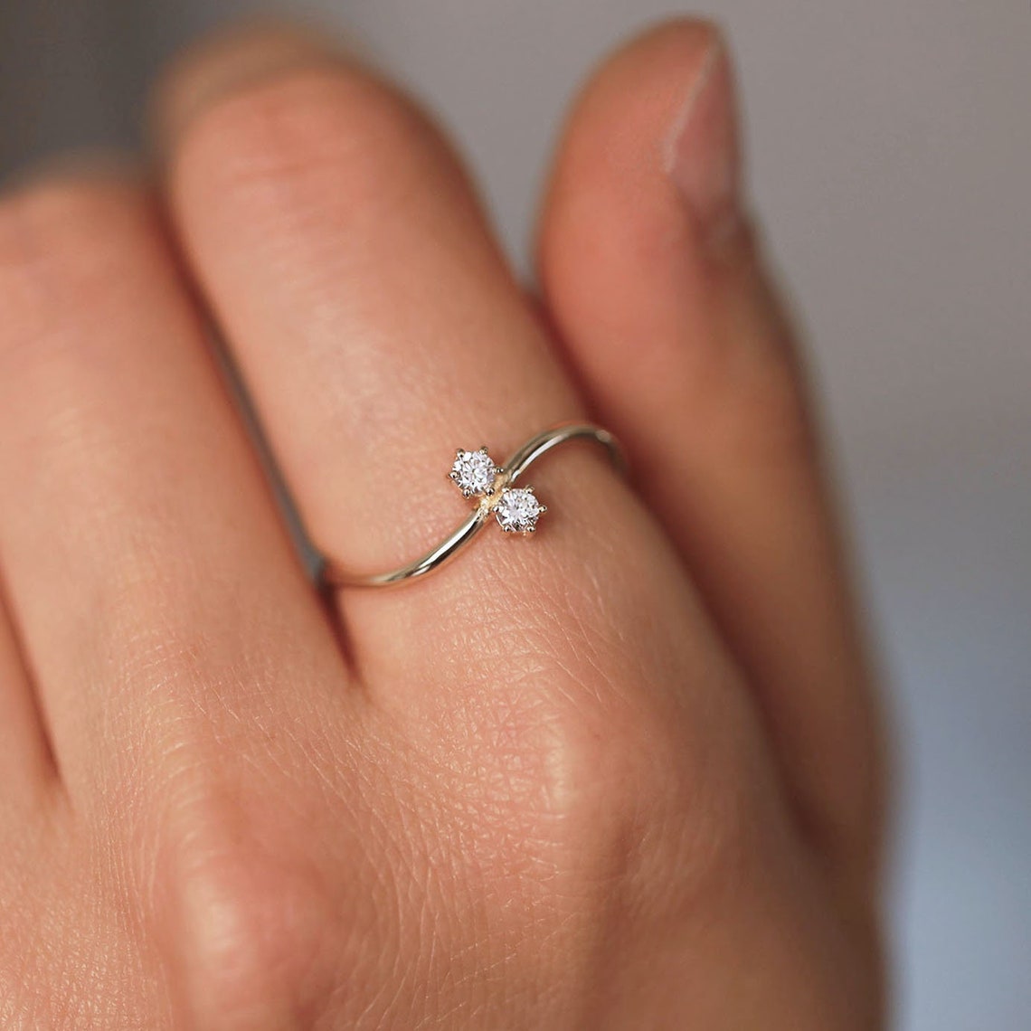 Diamonds Ring / Double Diamond Ring / Twin Diamond Ring / - Etsy