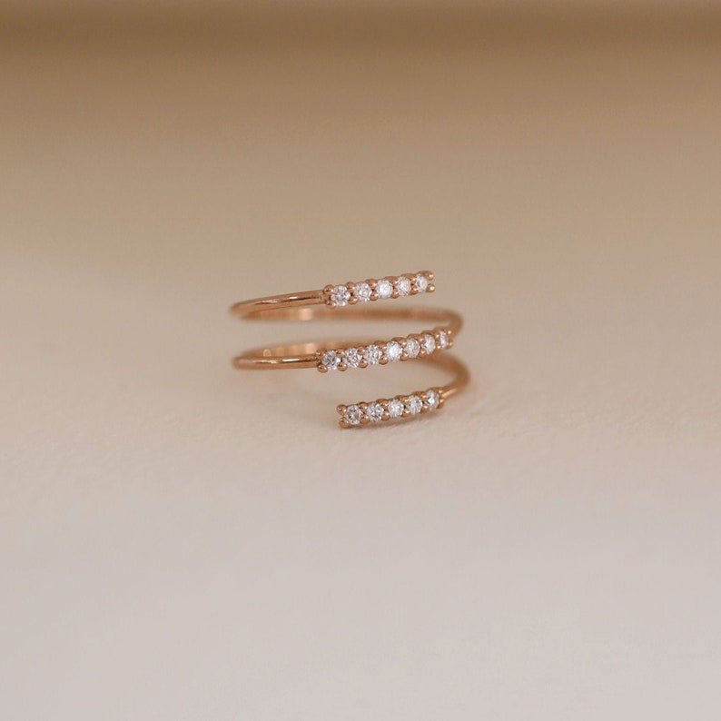 Diamond Spiral Twist Ring, Spiral Diamond Ring, Minimalist Diamond Ring ...