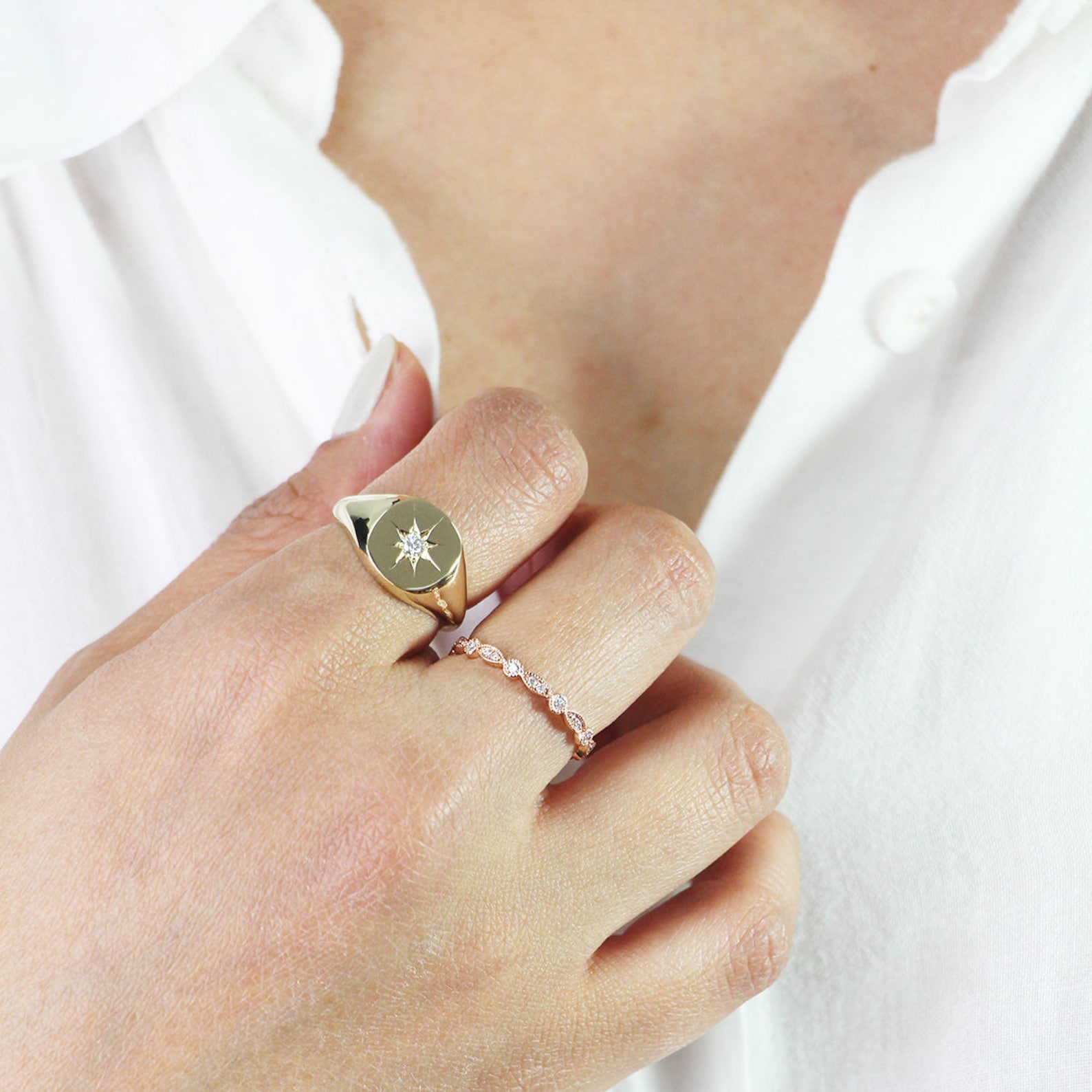 Polaris Signet Ring, Diamond Signet Ring, Minimalist Signet Polaris ...