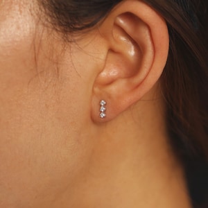 Diamond Earrings, Diamond Trio Stud, Triple Diamond Studs, Minimalist ...