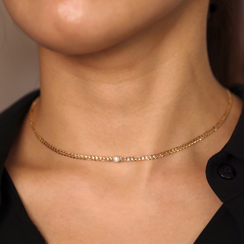 Bezel Diamond Flat Cuban Chain Necklace, Bezel Diamond Flat Cuban Chain ...