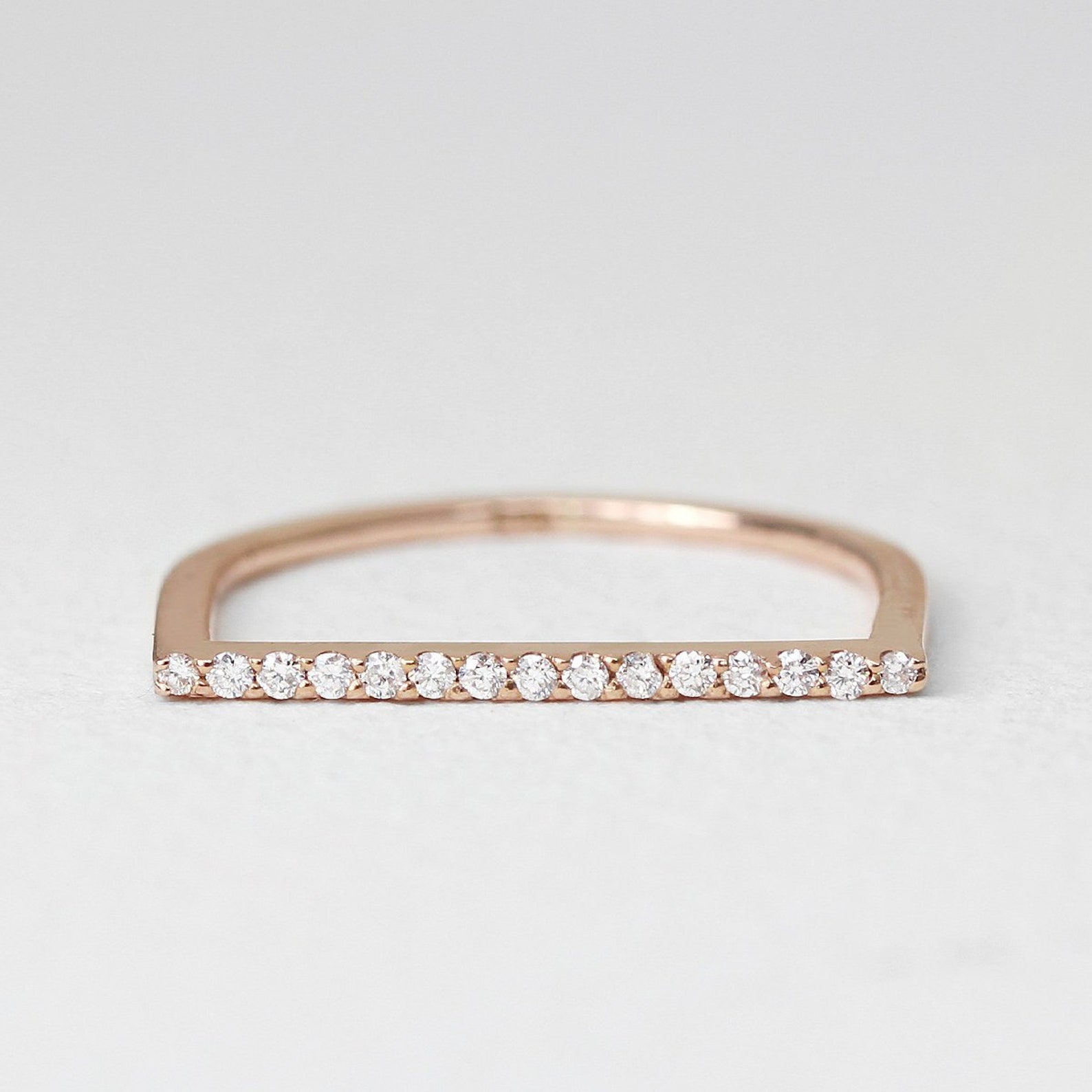 Diamond Ring 14K Solid Gold Bar Diamond Ring Diamond Bar - Etsy