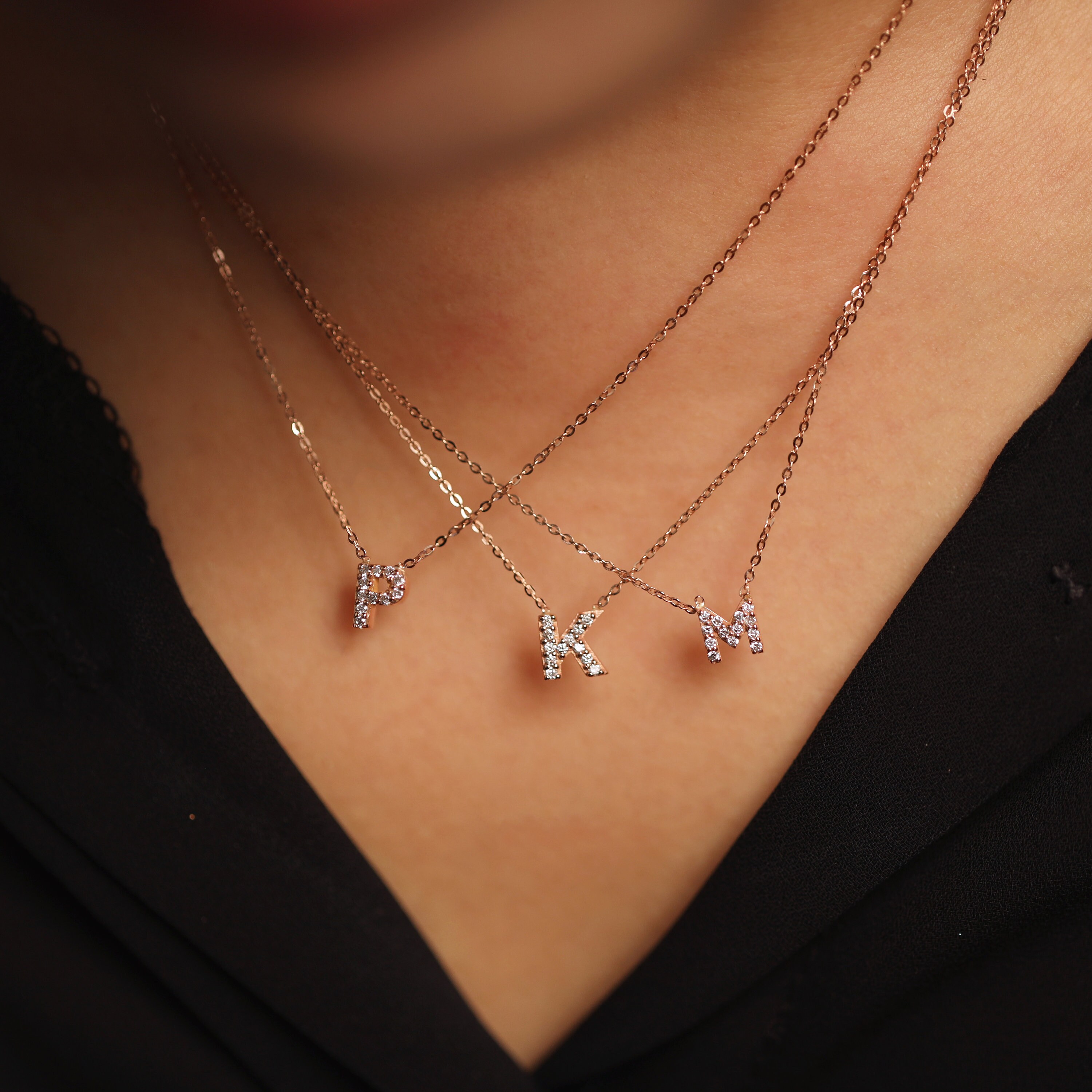 Diamond Initial Necklace Diamond Letter Necklace Personalized Diamond 
