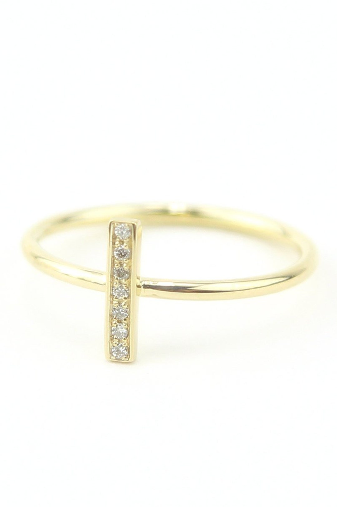 Bar Style Diamond Ring 14K Solid Gold Diamond Set Ring Diamond ...