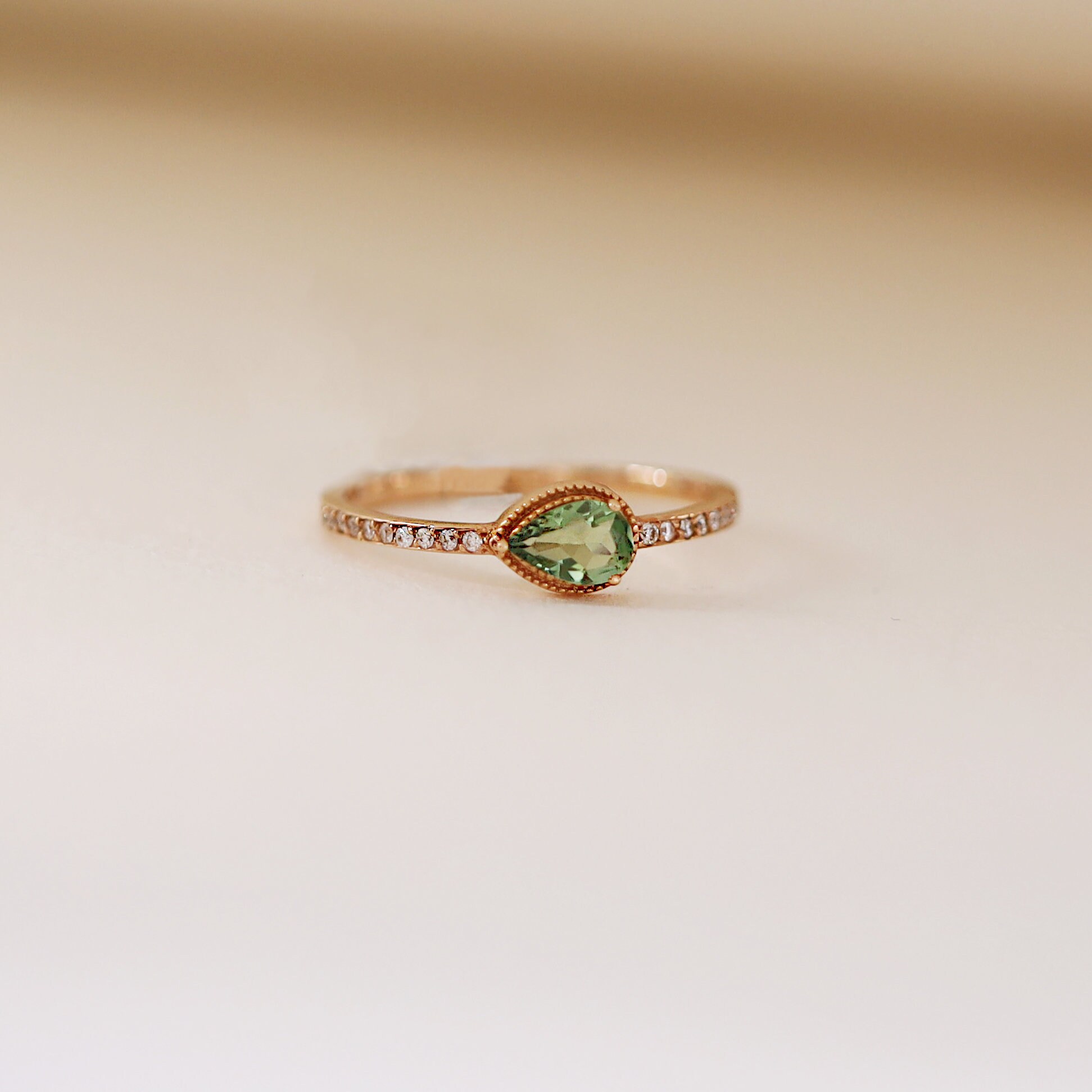 Green Sapphire Ring, Pear Shape Green Sapphire Diamonds Eternity Ring ...