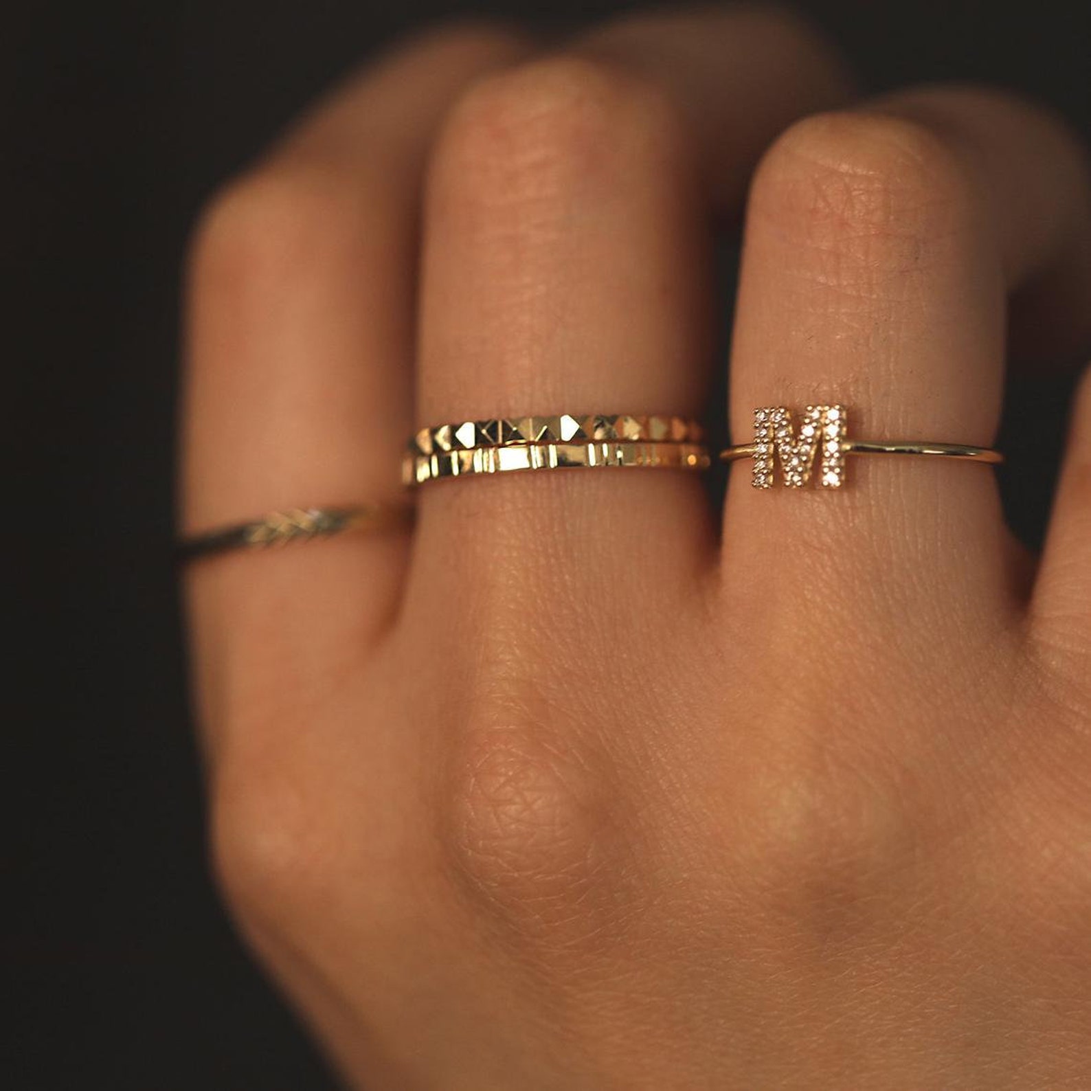 Diamond Initial Ring Diamond Monogram Diamond Ring Diamond - Etsy