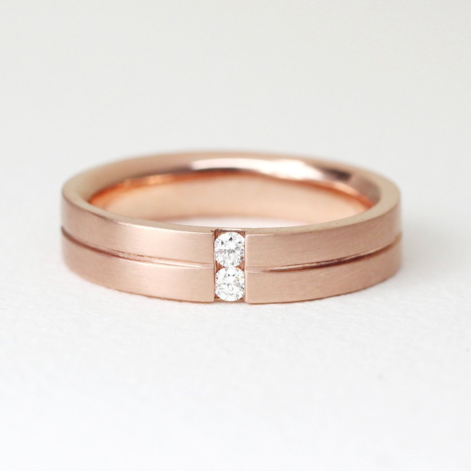 Wedding Band Double Diamond Wedding Ring 0.06 CTW Natural | Etsy