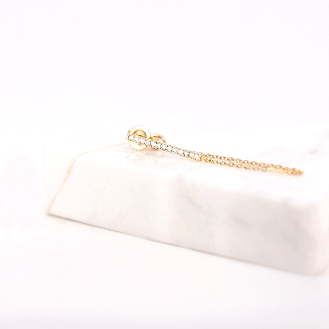 Diamond Bar Drop Chain Earrings Diamond Drop Earrings 14k - Etsy