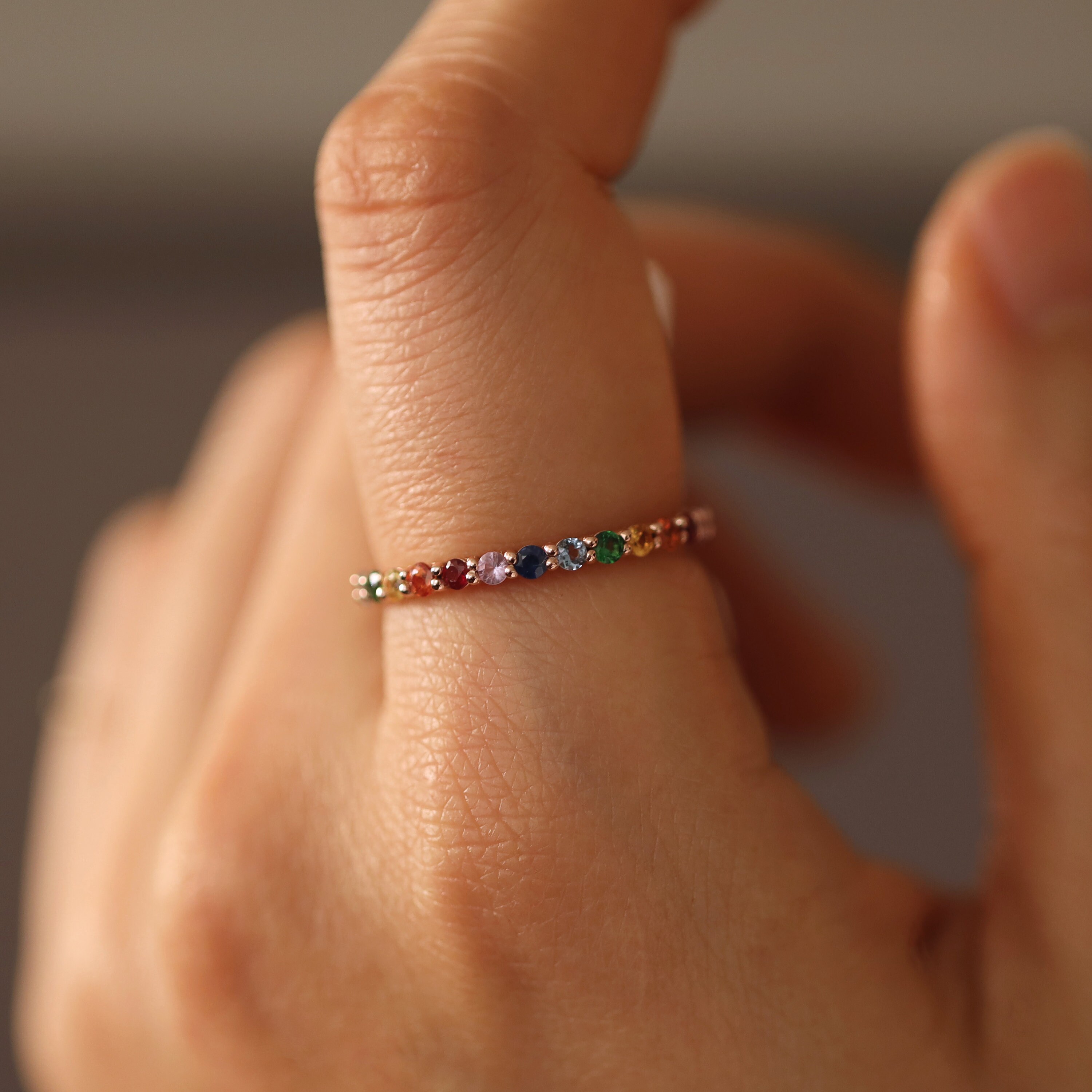 Rainbow Sapphire Ring 14k Gold Natural Multi Colored Sapphire Stone Rainbow Sapphire Ring 14k Gold Natural Multi Colored Sapphire Stone