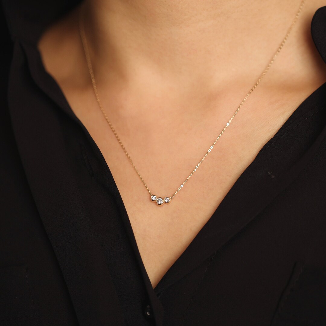 Diamond Necklace, Trio Diamond Pendant Necklace, 14K Gold Diamond ...