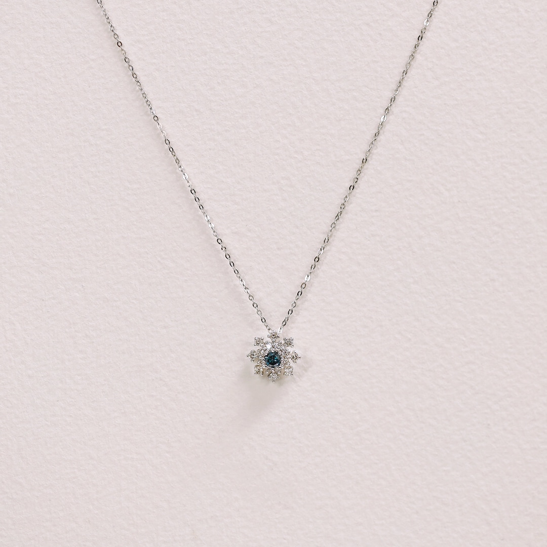 Blue Diamond Cluster Snowflake Necklace, Diamond Snowflake Necklace ...