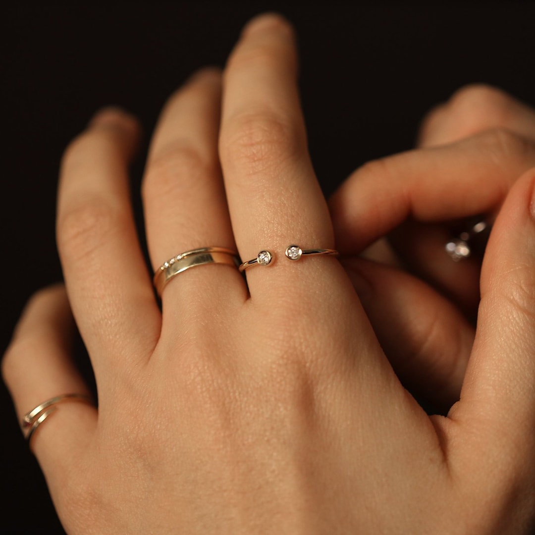 Diamond Wedding Ring, Double Diamond Open Ring, Unique Wedding Band ...