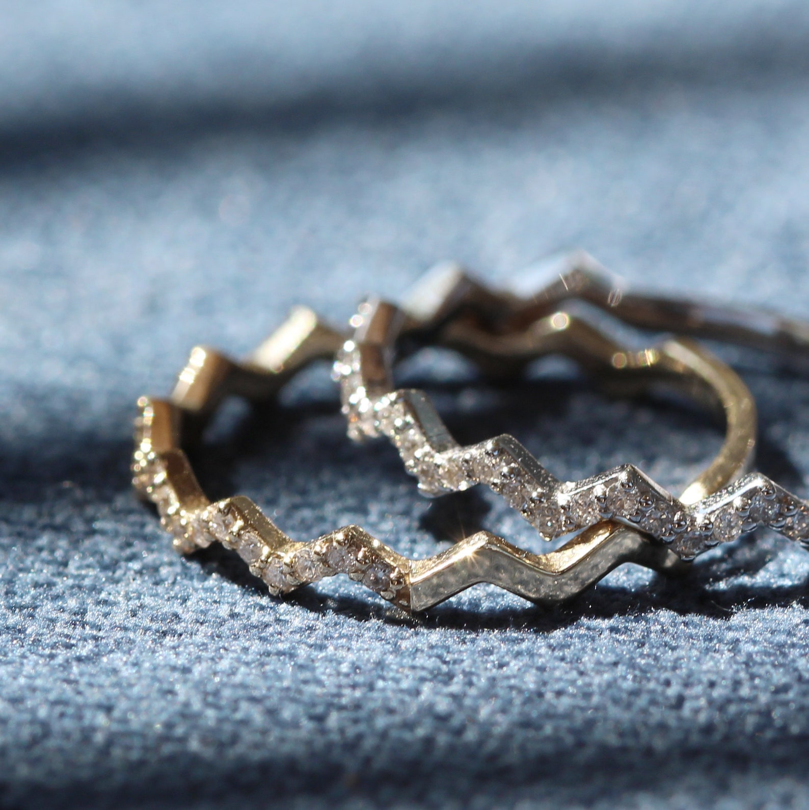 Diamond Ring Diamond Zig Zag Ring 14K Solid Gold Unique - Etsy