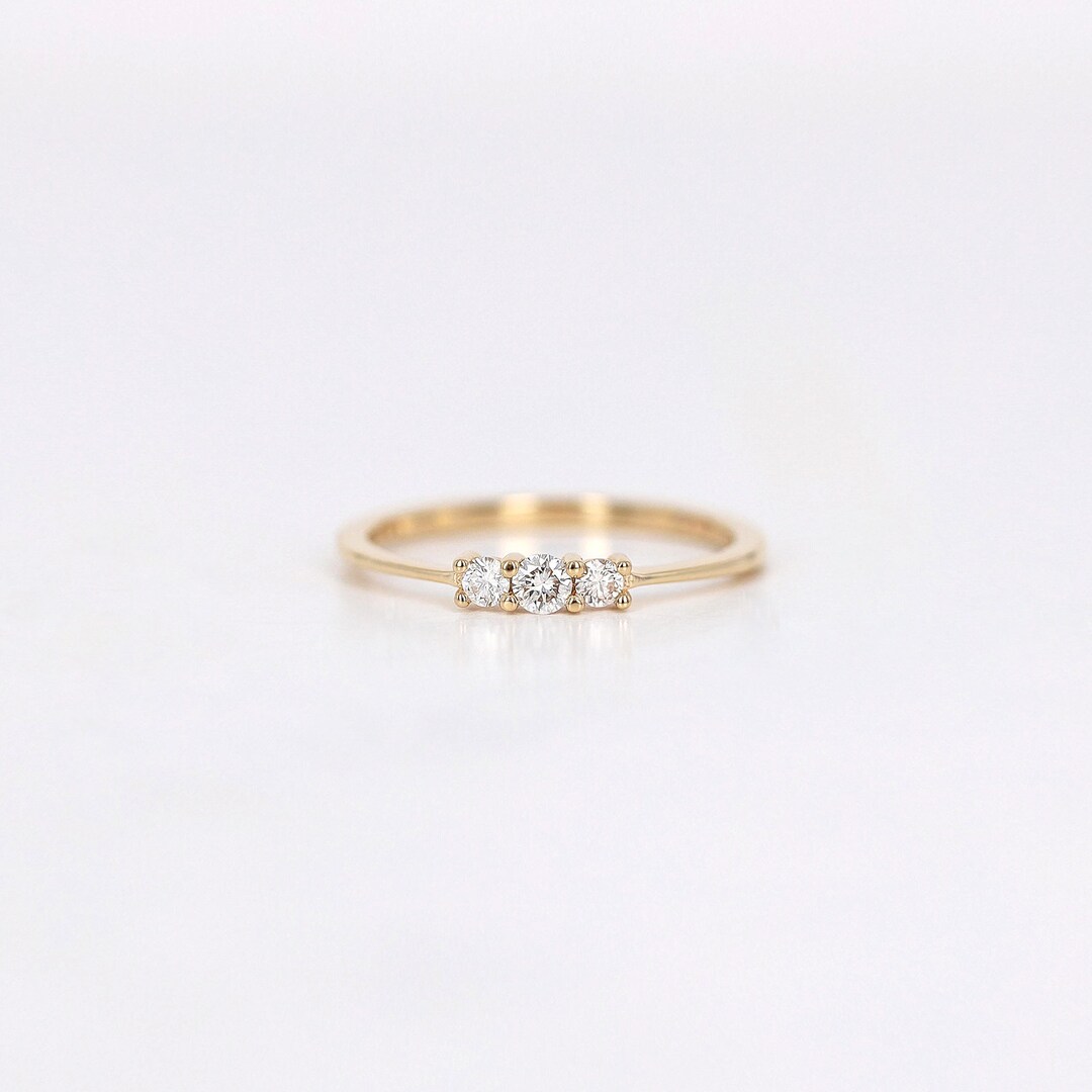 Triple Natural Diamond Ring, Diamond Trio Wedding Band, Diamond Wedding ...