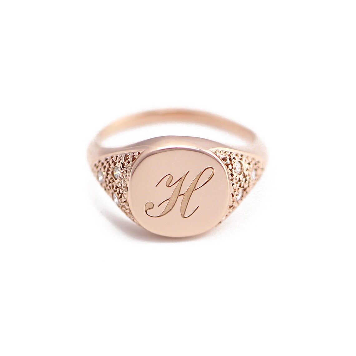 Initial Signet Ring, Monogram Initial Diamond Signet Ring, Name Signet ...