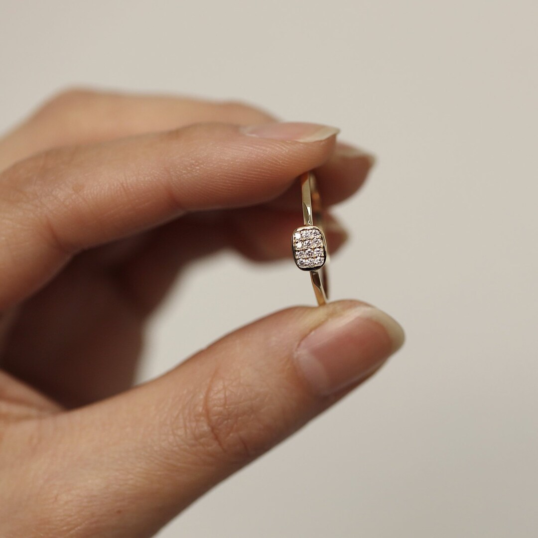 Square Diamond Ring / Unique Diamond Setting Ring / 14K Solid Gold ...
