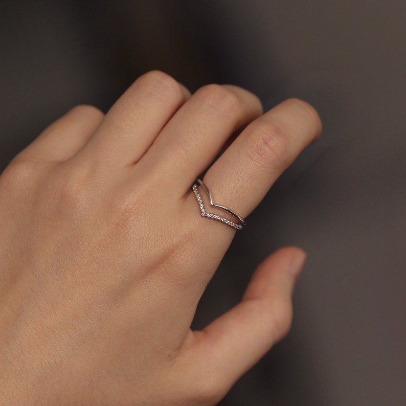 Chevron Diamond Ring Engagement Ring Guard Ring Diamond | Etsy