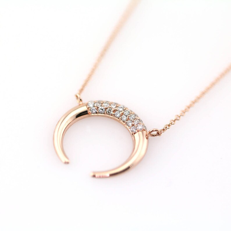 Diamond Horn Pendant Necklace 14k Gold Diamond Horn Pendant - Etsy