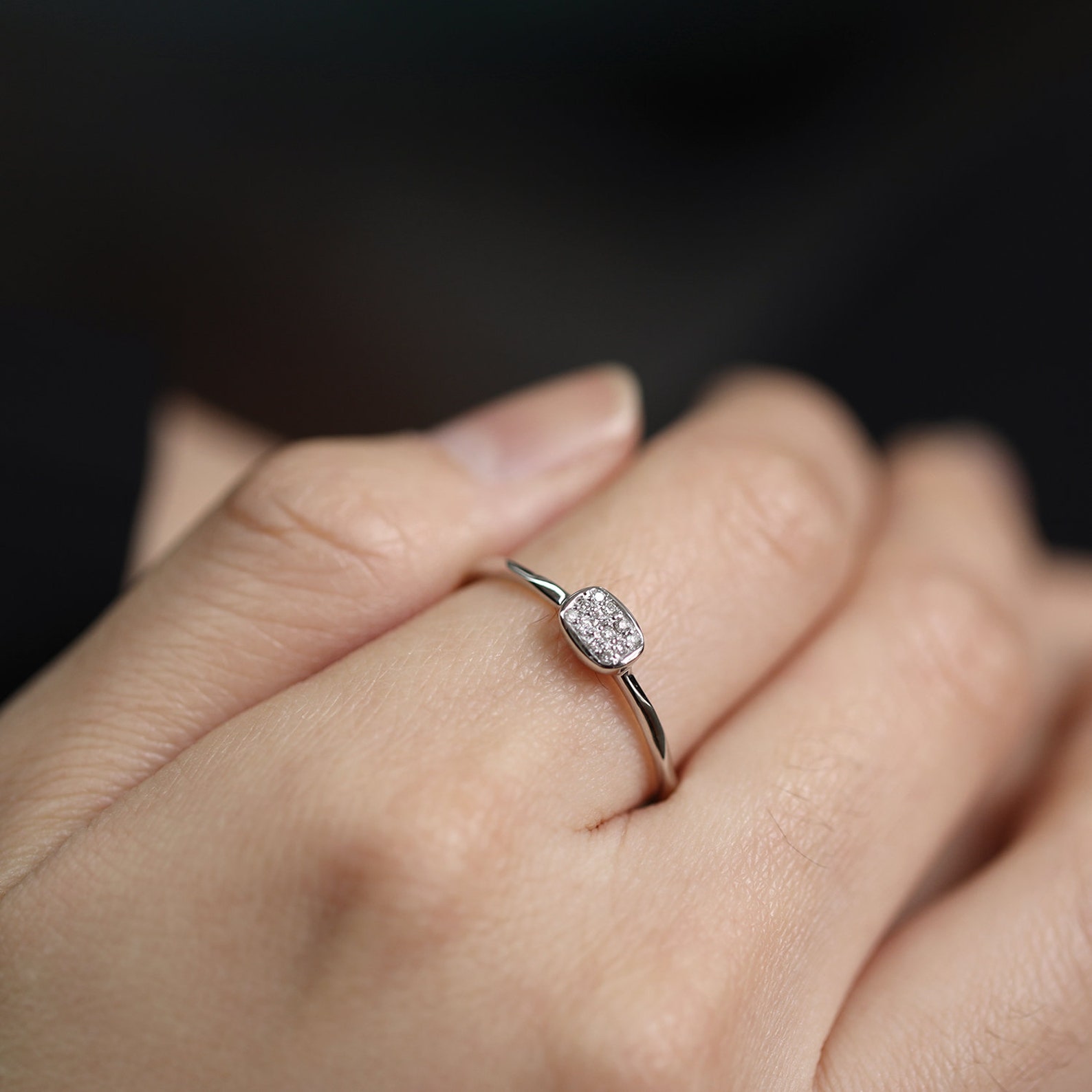 Square Diamond Ring / Unique Diamond Setting Ring / 14K Solid | Etsy