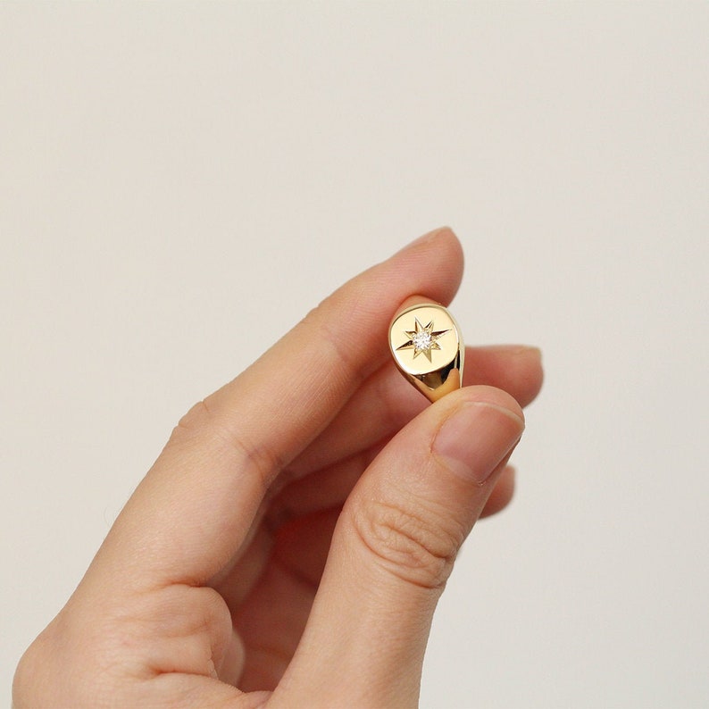 Polaris Signet Ring, Diamond Signet Ring, Minimalist Signet Polaris ...