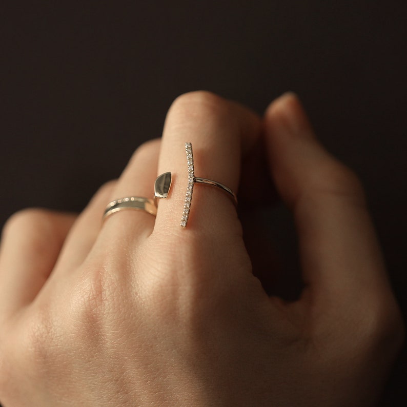 Unique Diamond Set Open Ring 14K Solid Gold Diamond Ring Party - Etsy