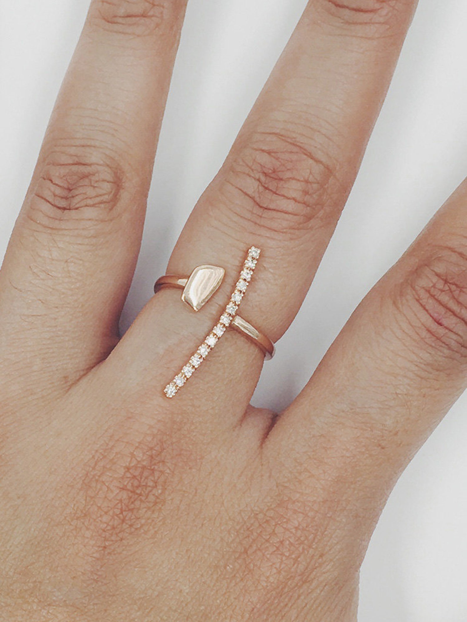 Unique Diamond Set Open Ring 14K Solid Gold Diamond Ring Party - Etsy