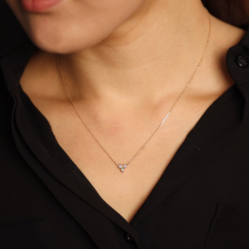 Trinity Diamond Charm Necklace, Triple Diamond Necklace, 14K Diamond ...