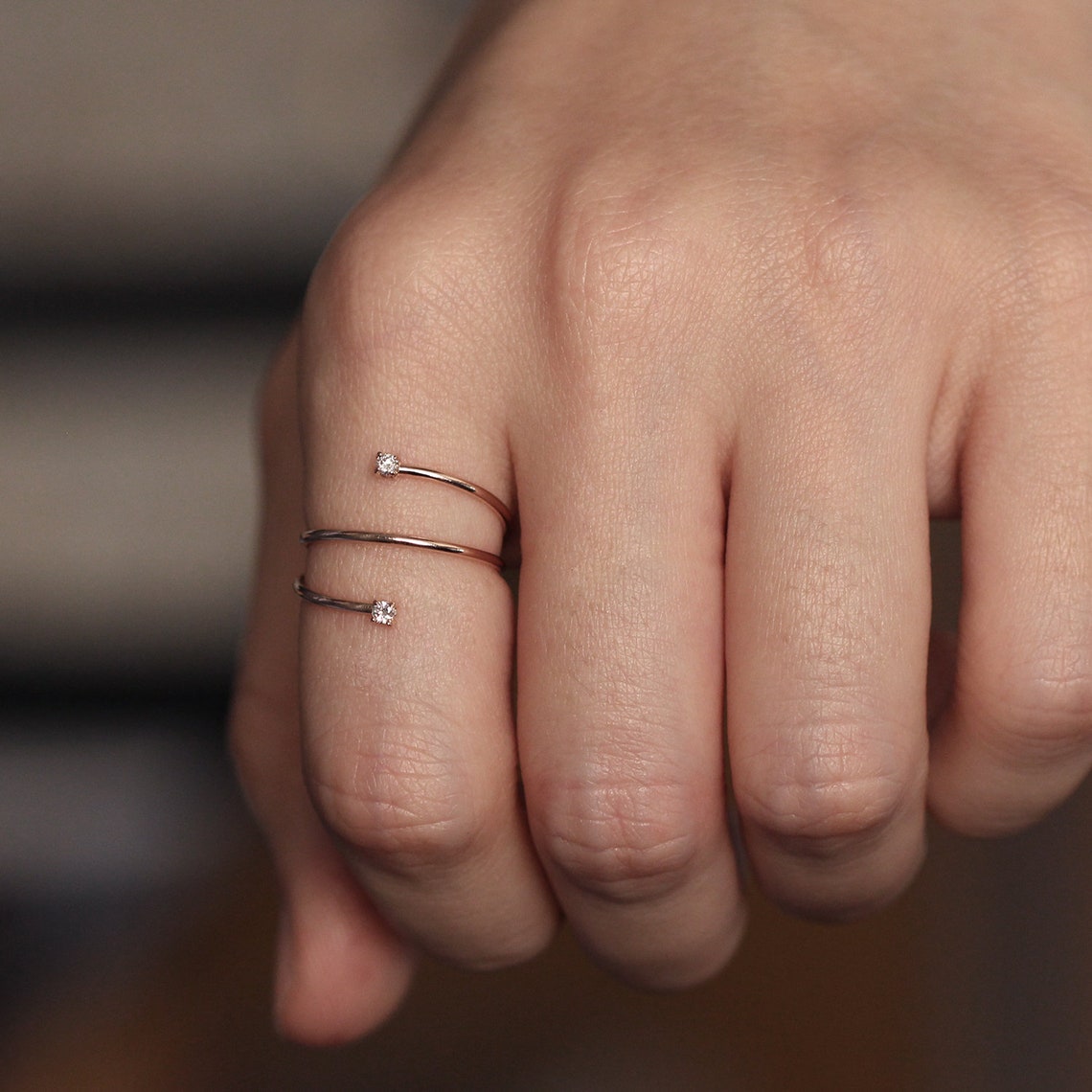 Diamond Ring Diamond Set Screw Ring 14K Solid Gold Ring Two - Etsy