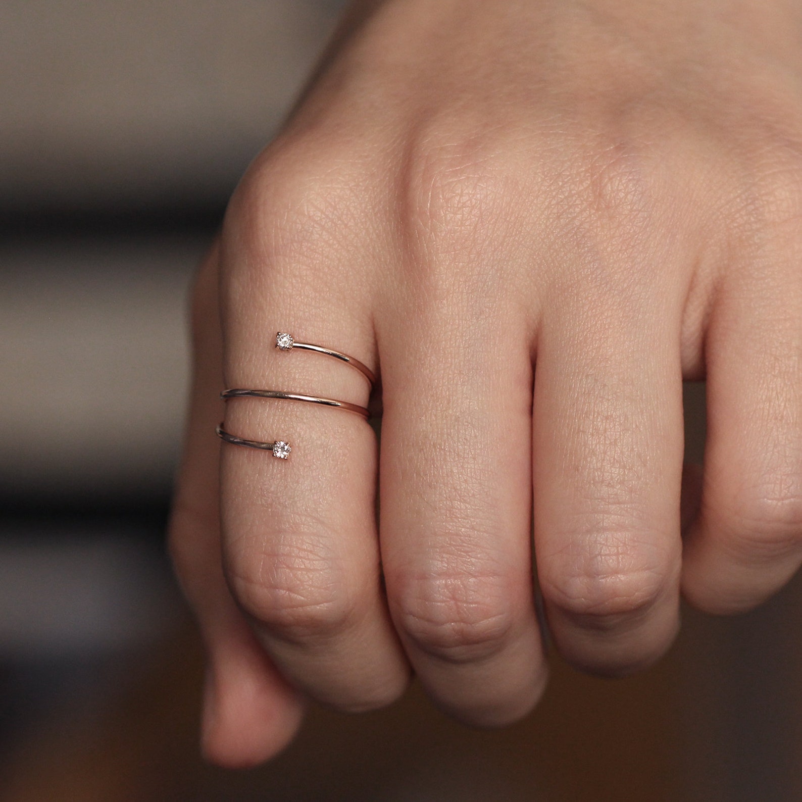 Diamond Ring Diamond Set Screw Ring 14K Solid Gold Ring Two - Etsy