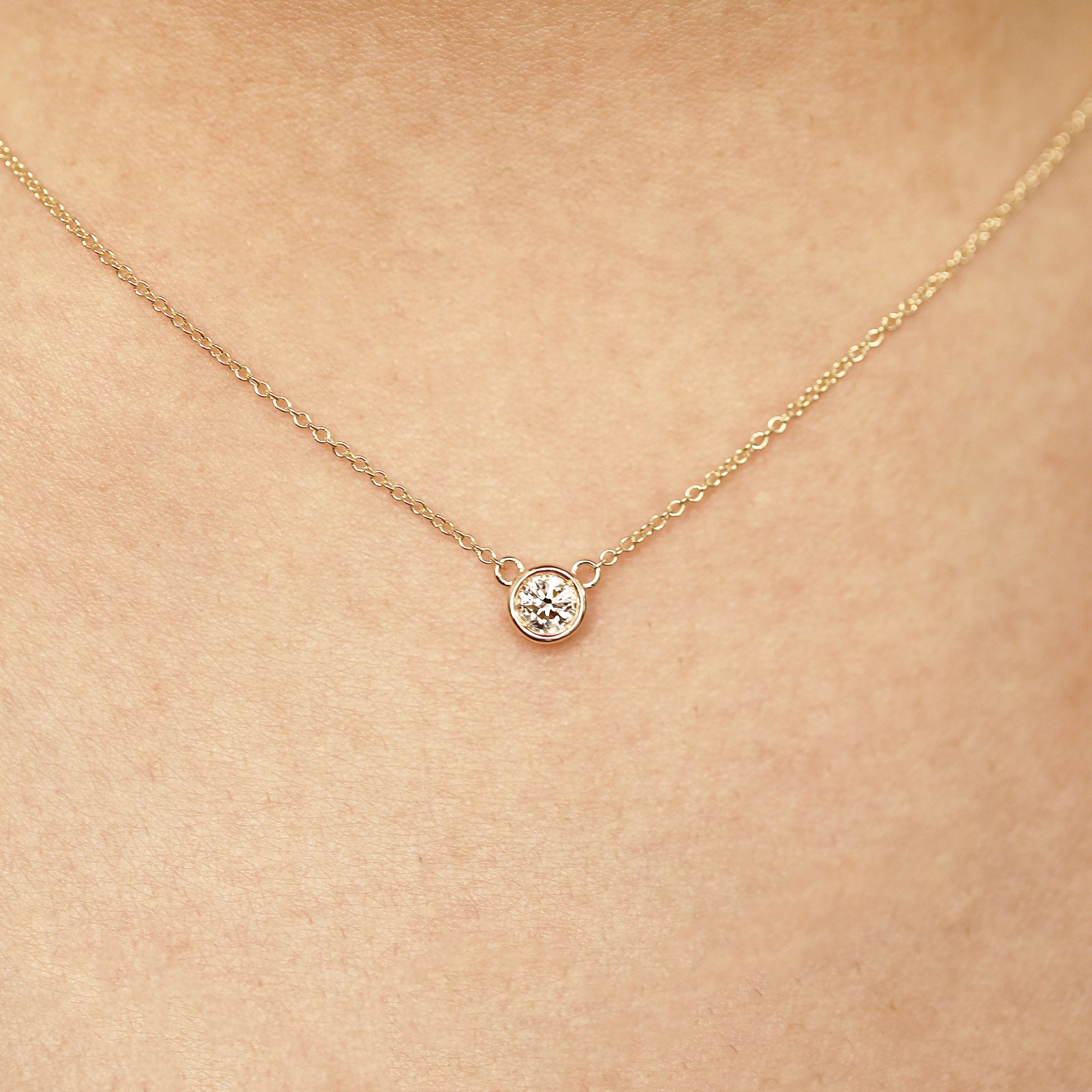 Diamond Solitaire Necklace, Natural Conflict Free Diamond Necklace, 14K ...