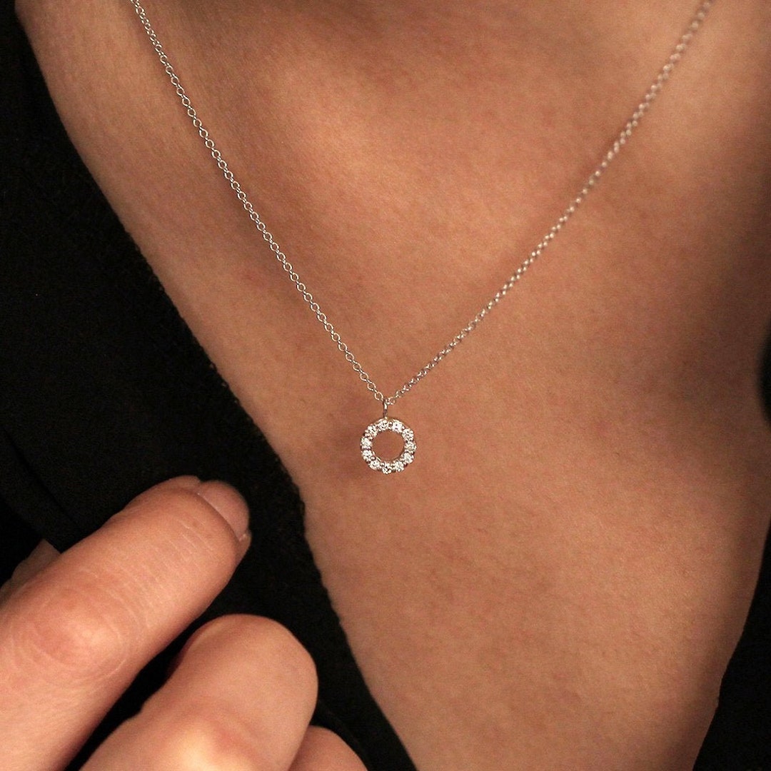 Diamond Disc Necklace, 14k Gold Disc Diamond Necklace, Diamond Circle ...