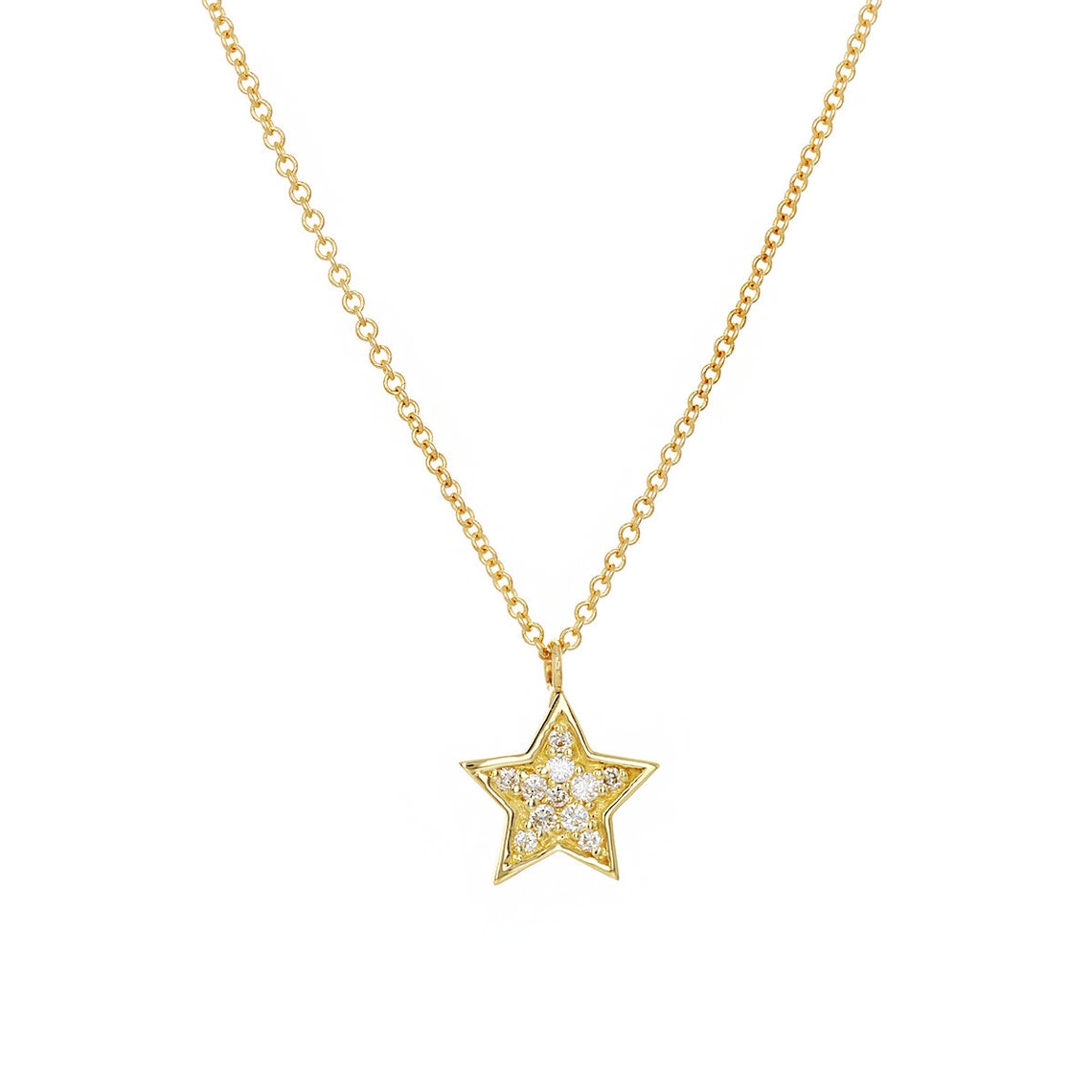 Diamond Star Necklace, Star Pendant Diamond Necklace, 14k Solid Gold ...