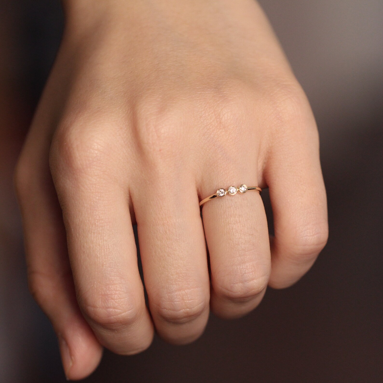 Diamond Ring / Wedding Ring / Triple Diamond Ring / Three - Etsy