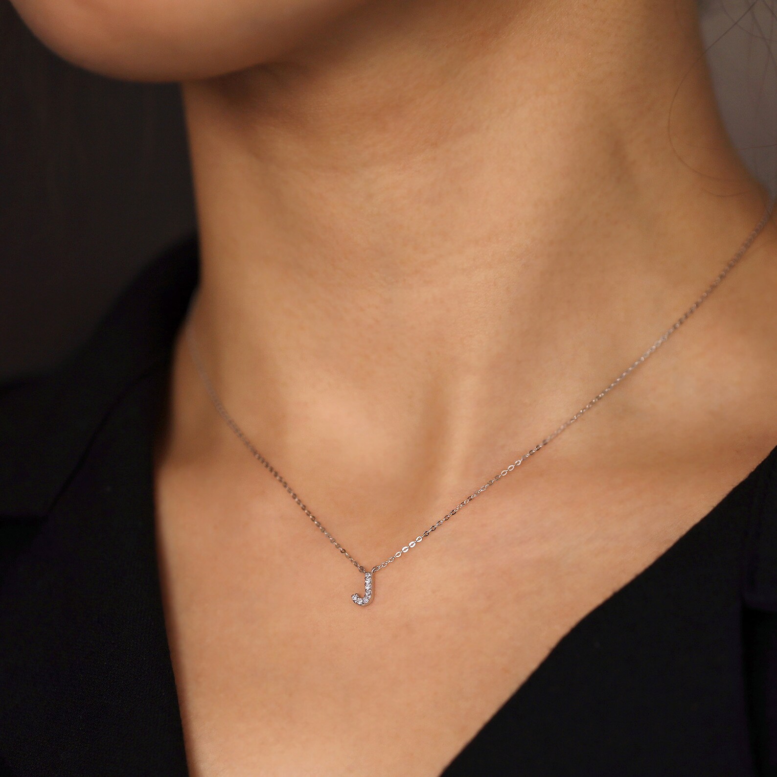 Diamond Initial Necklace Diamond Letter Necklace | Etsy